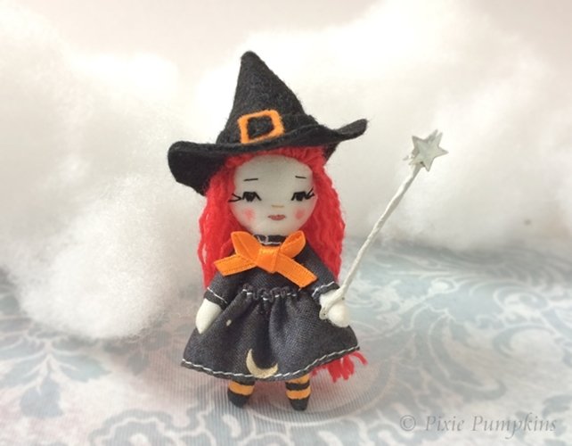 Tiny Witch, Miniature Halloween Witch Doll With Wand, Miniature Witch ...