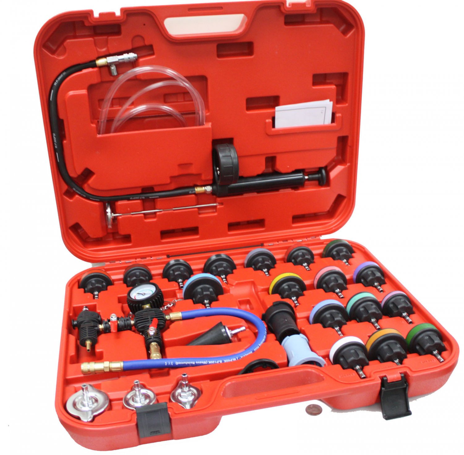 28PC MASTER RADIATOR PRESSURE TESTER KIT COOLANT VACUUM PURGE REFILL W ...