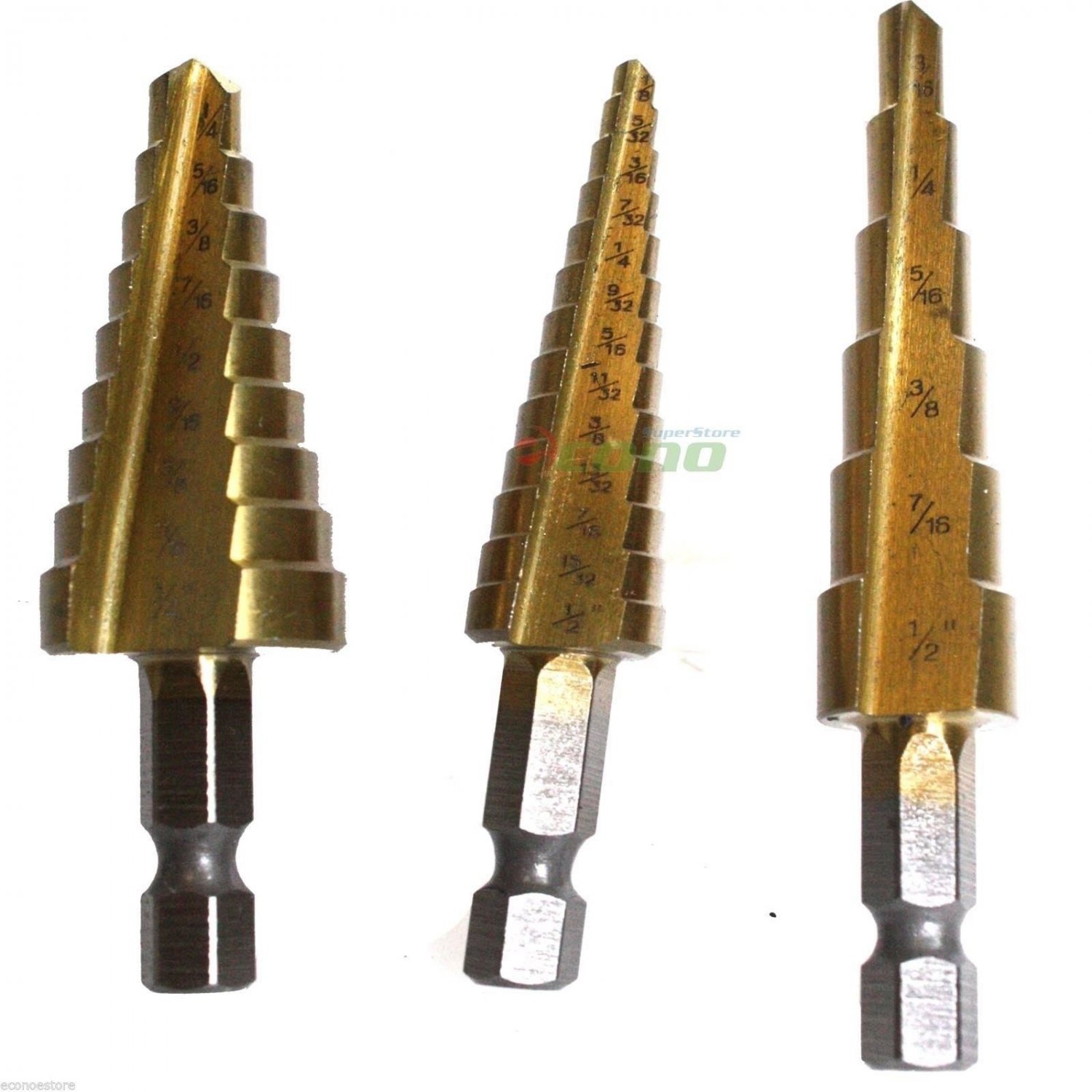 28 SIZES 3 PCS TITANIUM STEP DRILL BITS SET Step Bit 1/8" to 3/4" Increment