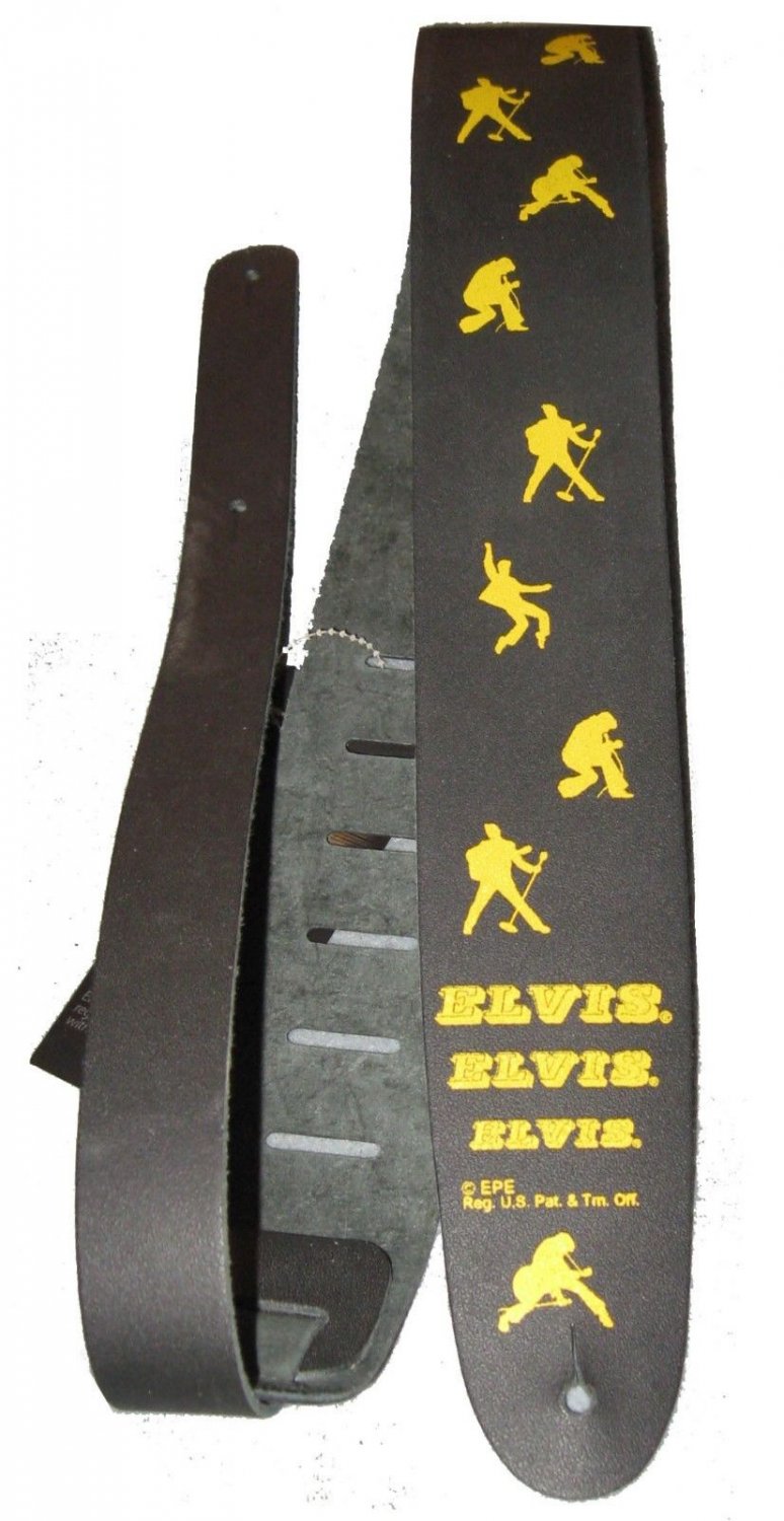 Elvis Presley 2.5" Black Leather Guitar Strap
