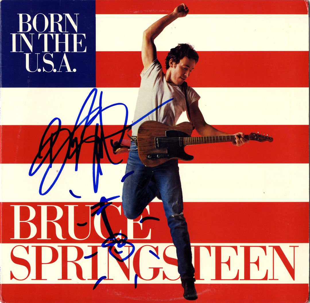 Bruce Springsteen Autographed With Guitar Sketch Rare Album Cover AFTAL ...