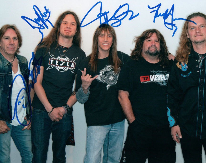 Tesla Band Group Photo Autographed Signed Photo AFTAL UACC RD