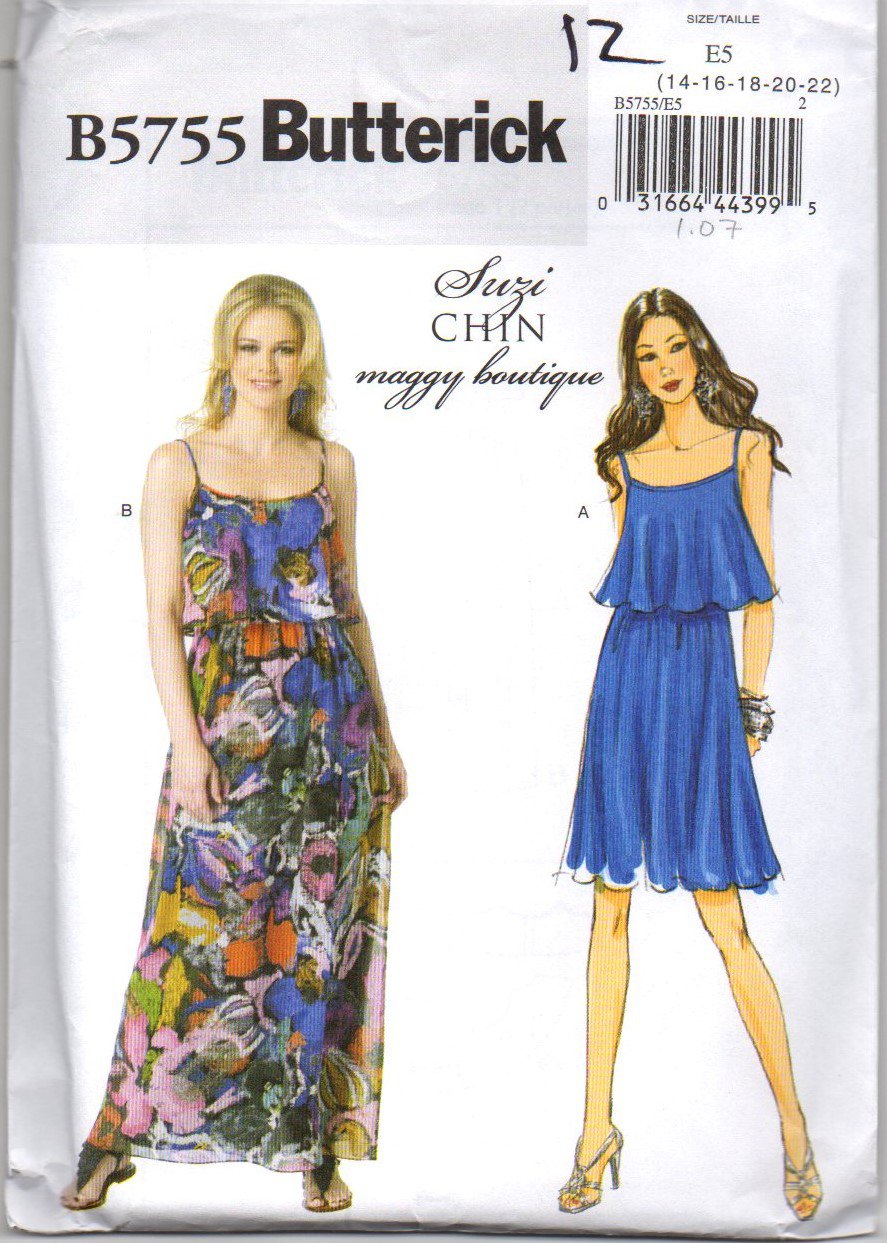 Butterick 5755 Strappy Summer Dress with Overlay UNCUT Sewing Pattern ...