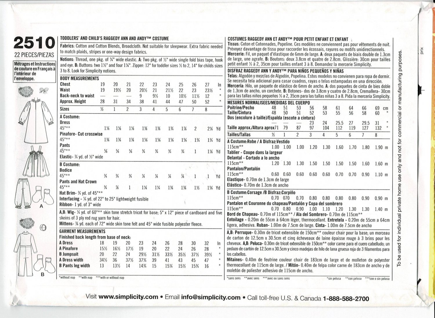 Simplicity 2510 Raggedy Ann and Andy Toddler Costume Sewing Pattern ...