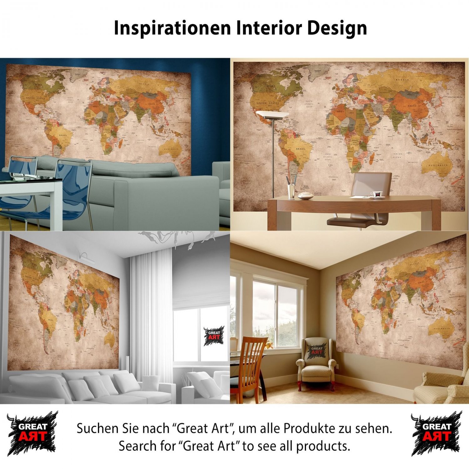World Map Large Antique Wall Mount Old Earth Picure Home Vintage Decor ...