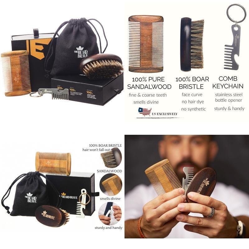 Beard Brush and Beard Comb Set - Beard Grooming Kit - Sandalwood Beard ...