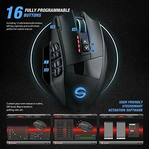 UtechSmart Venus Pro RGB Wireless MMO Gaming Mouse, 16,000 DPI Optical ...