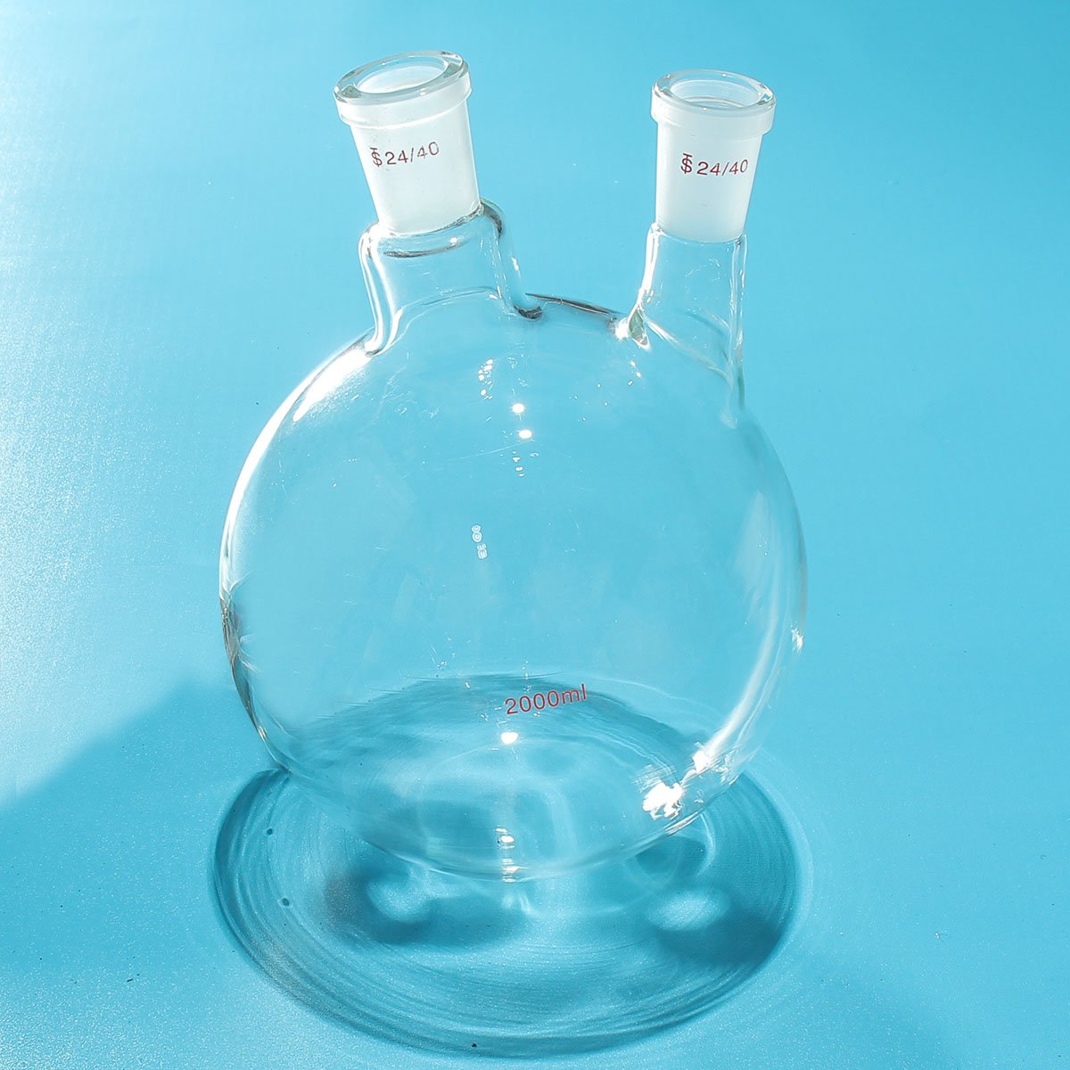 2000mL 24/40 Joint 2 Neck Round Bottom Glass Flask Double Neck Lab ...