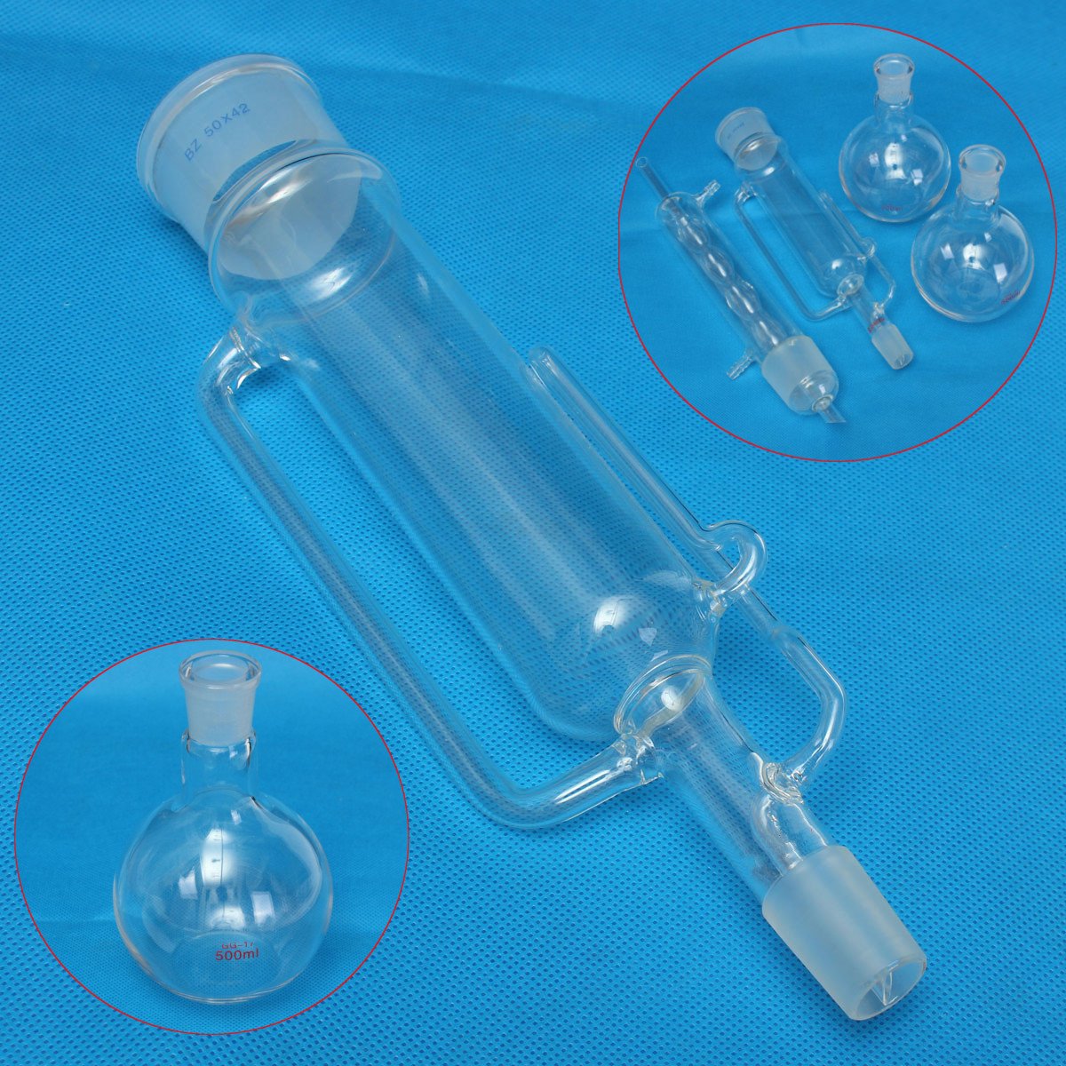 500ml 24/40 Lab Glass Soxhlet Extractor Allhin Condenser Set with 2Pcs ...