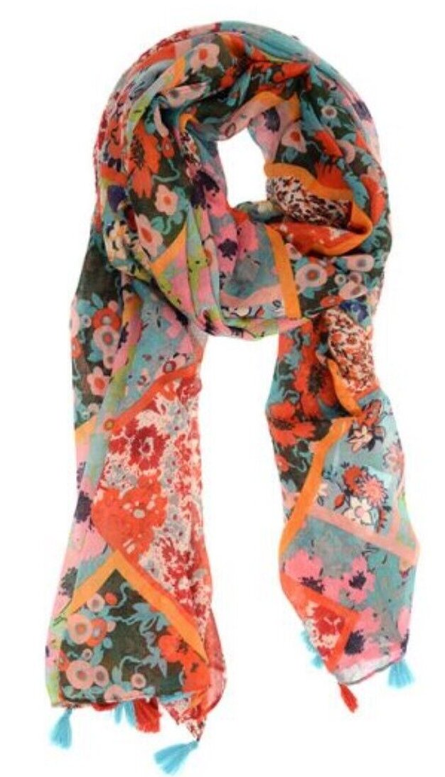 Scarf Multi Floral Boho Patch Tassel Scarf / Shawl / Wrap / Cover Up ...