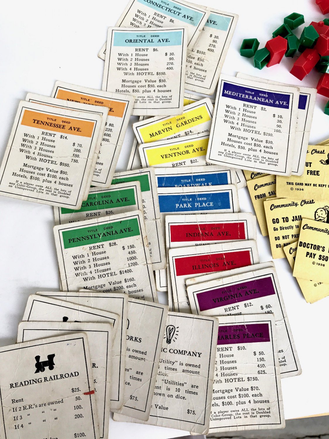 Monopoly Parts Pieces Houses Chance Property Cards Tokens Money ...