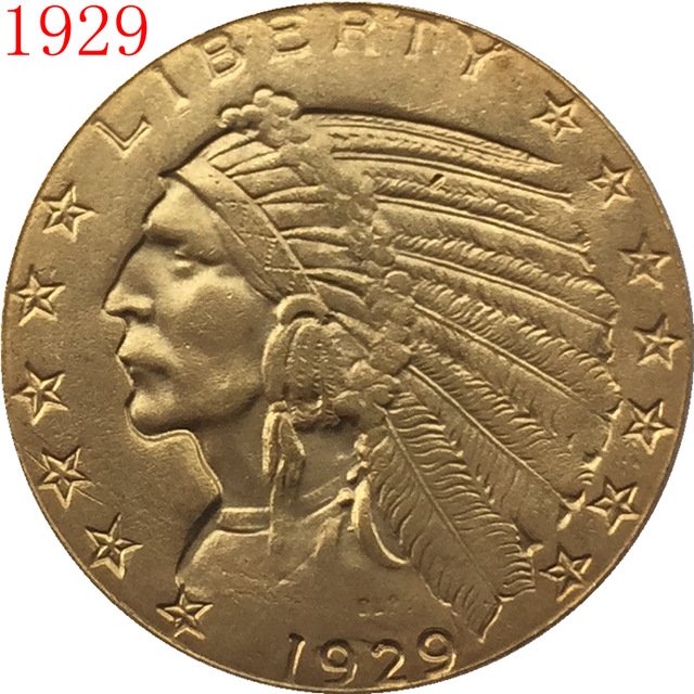24-K gold plated 1929 $5 GOLD Indian Half Eagle Coin COPY