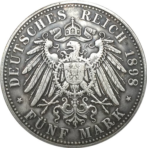 1898 German 5 Mark coins COPY 38MM