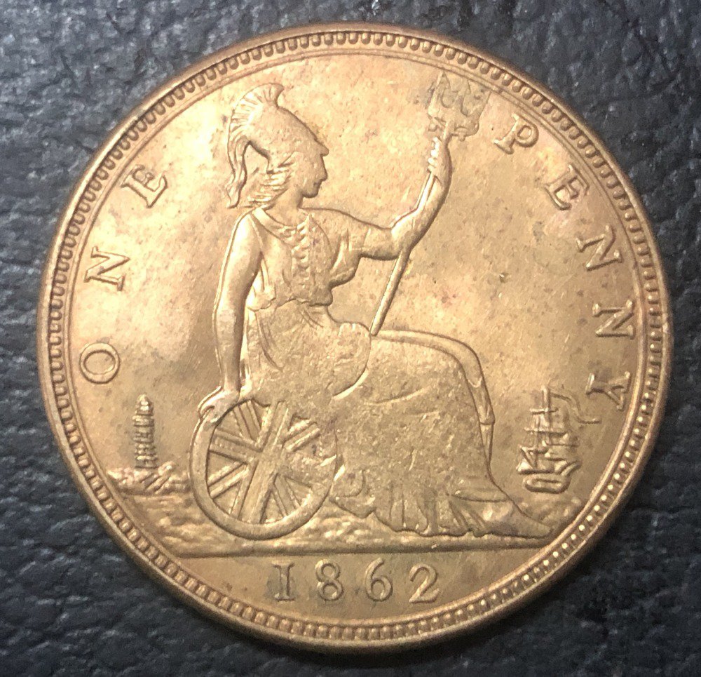 1862 United Kingdom 1 Penny - Victoria (2nd portrait) Copper Coin 31MM