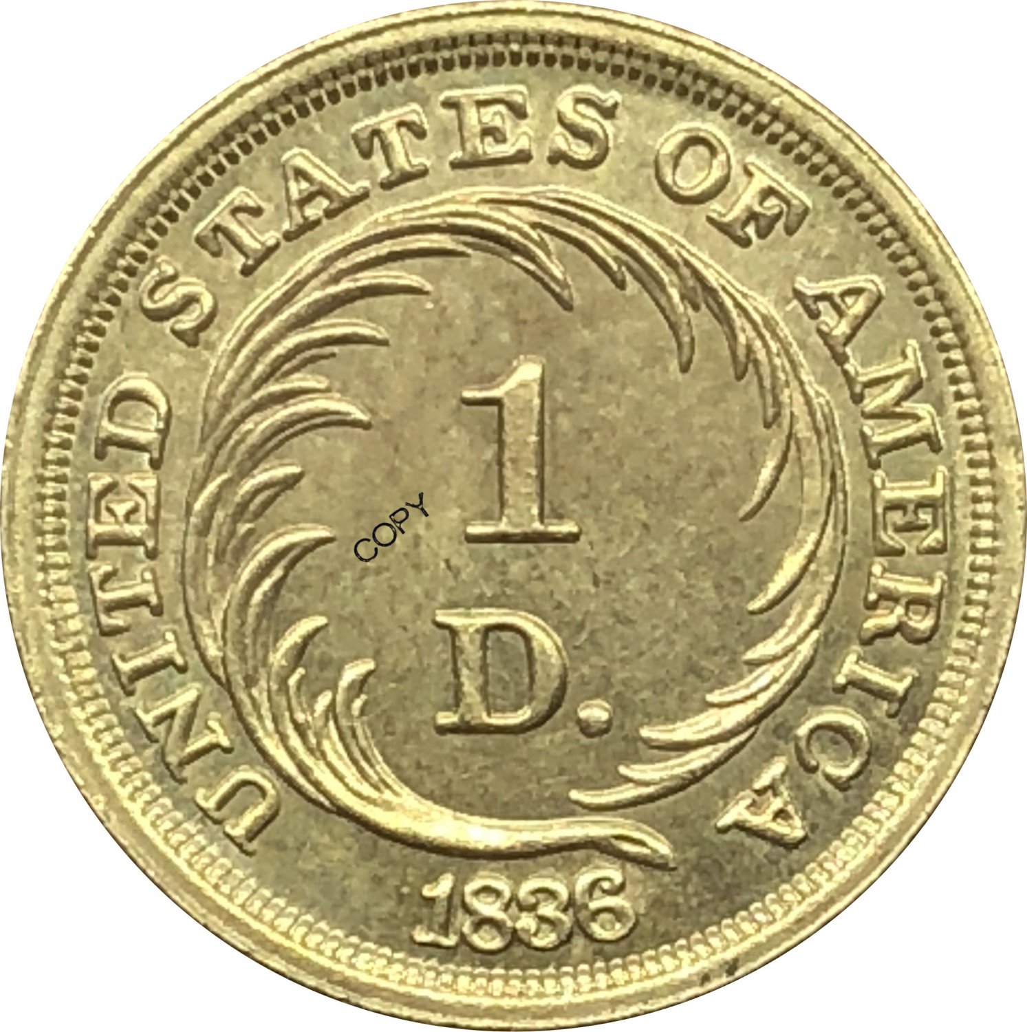 1836 United States 1 Dollar Gold Dollar Pattern $1 Brass Metal Copy ...