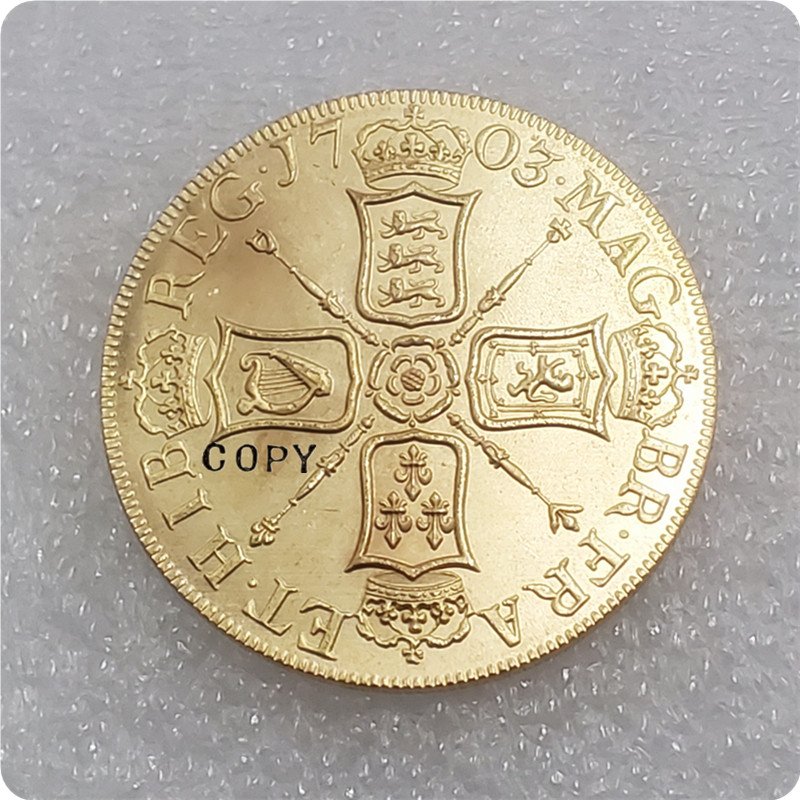 United Kingdom Queen Anne 1703 Gold VIGO Five Guineas Copy Coin