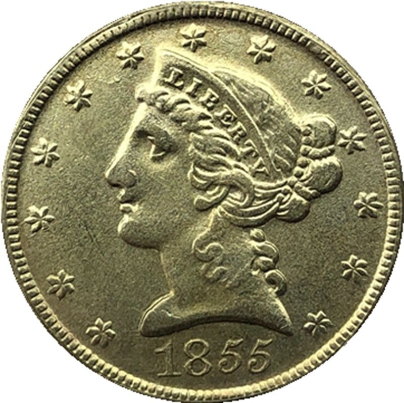 US 1855 Liberty Coronet Head Five Dollar Gold Copy Coins