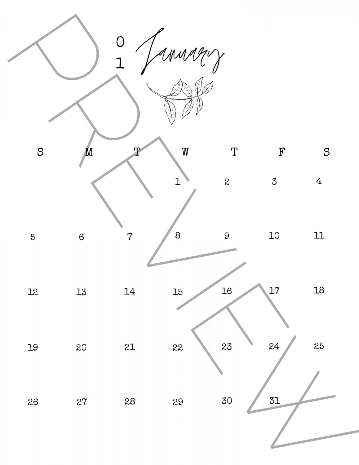 2020 B&W Botanical Calendar