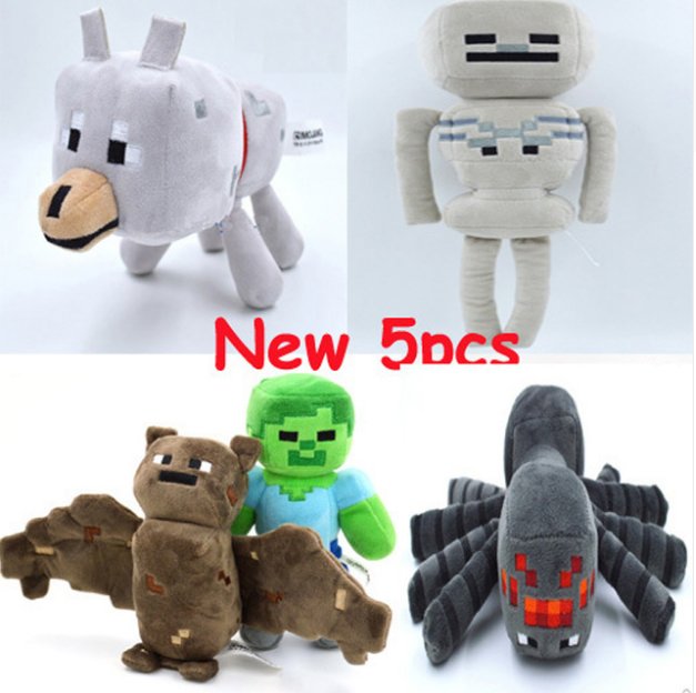 5pcs/lot Minecraft Plush Toys Minecraft Steve Bat Skeleton Wolf Spider ...
