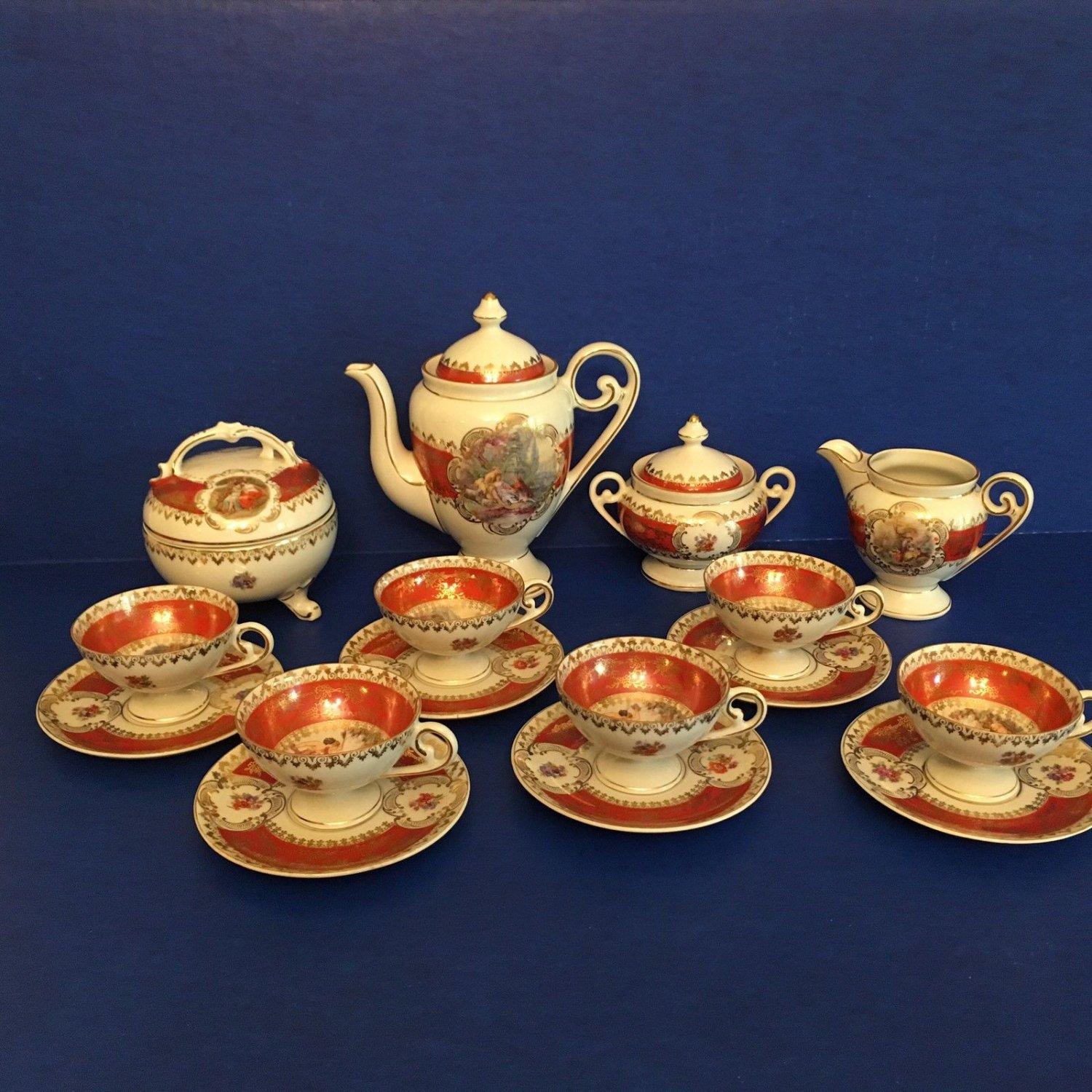 Oscar Schlegelmilch Porcelain China 16 piece Tea Coffee Set Iridescent MINT