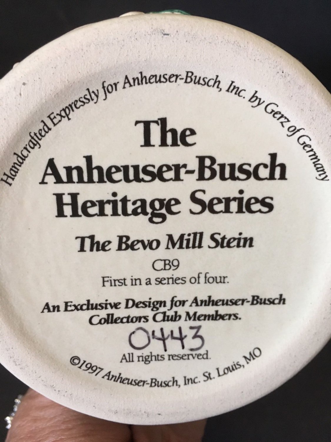 Stein Lidded Anheuser-Busch Club CB16 HERITAGE Series BEVO MILL. COA