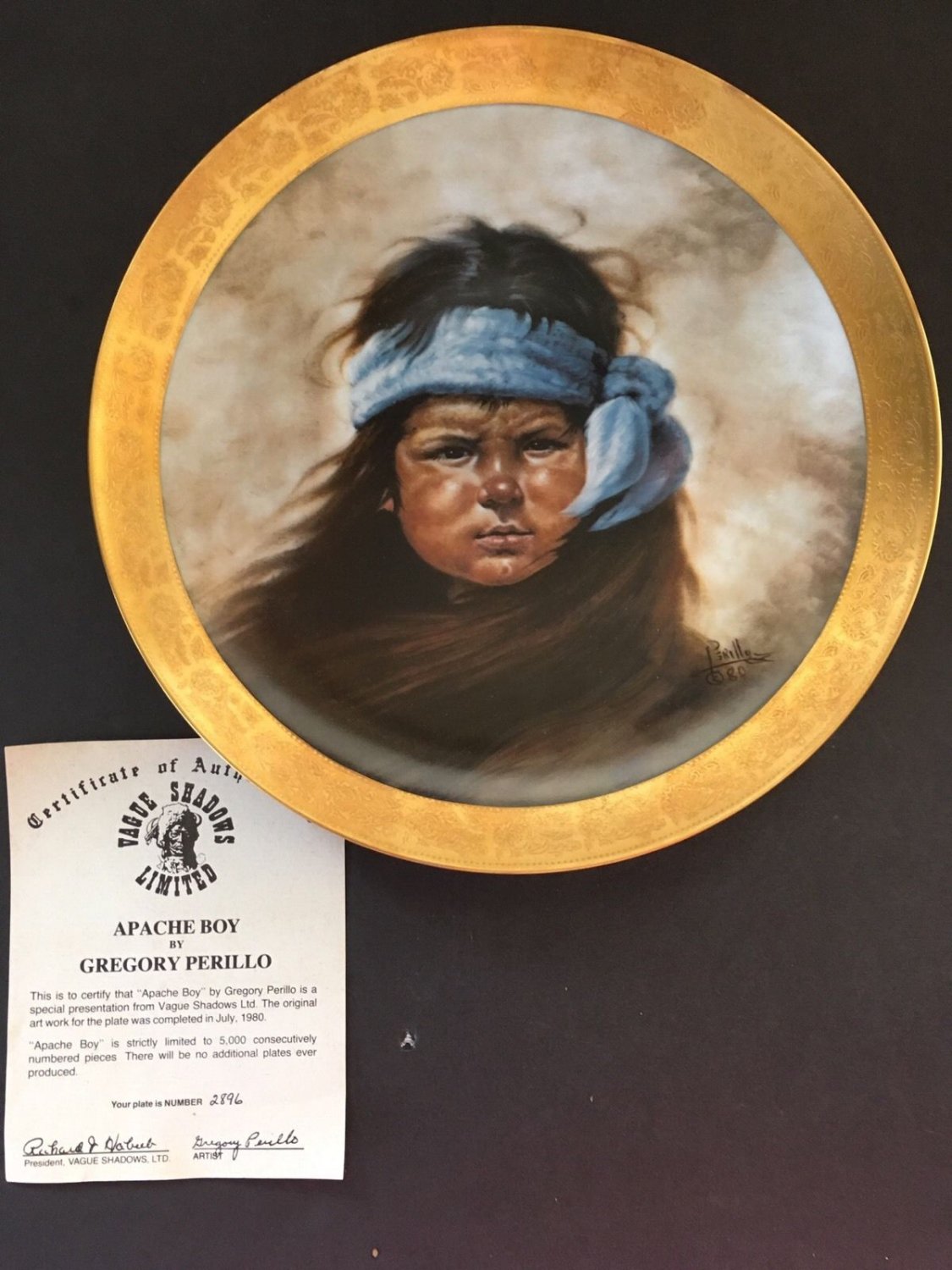 Gregory Perillo Art Plate "Apache Boy" - Limited, Retired NIB COA