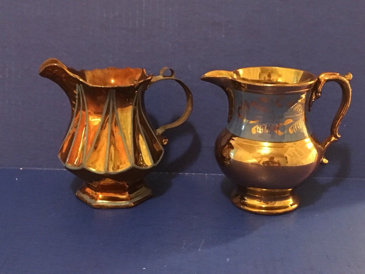 Pitcher English Copper Luster Ware With Painted Decor 2 Pitchers
