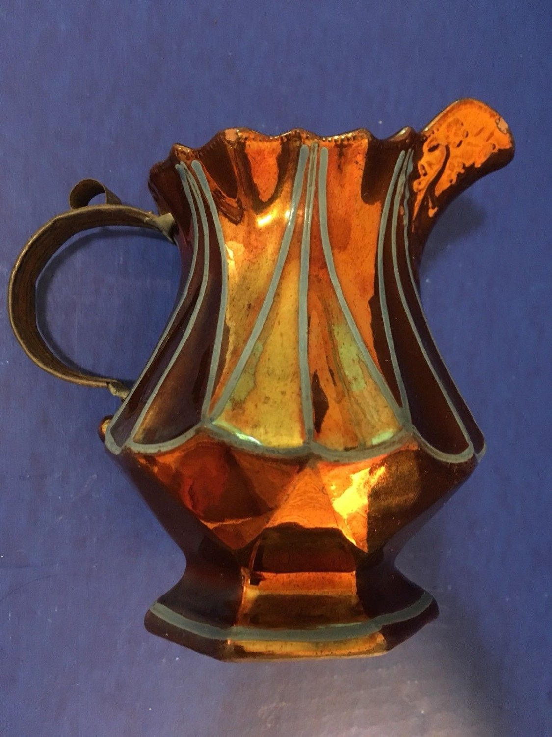 Pitcher English Copper Luster Ware With Painted Decor 2 Pitchers
