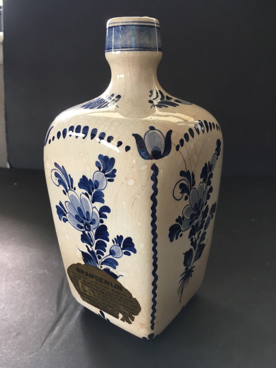 Delft Blue Empty Liquor Bottle Decanter W/ cork. Windmill Holland