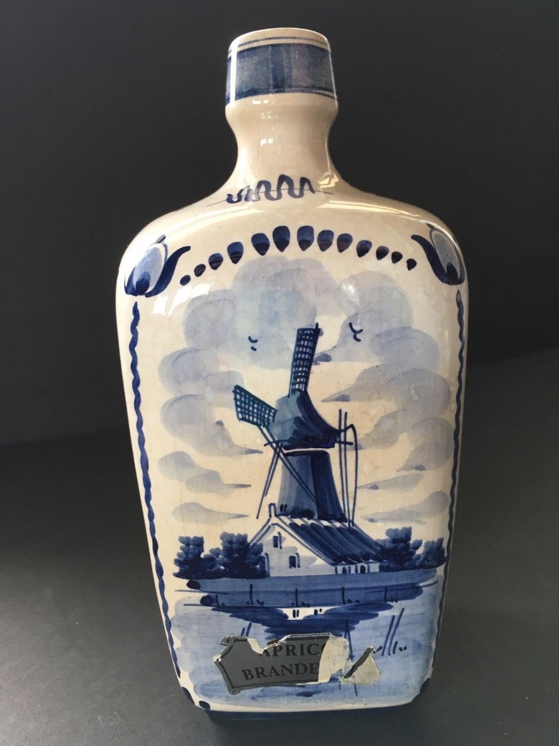 Delft Blue Empty Liquor Bottle Decanter W/ cork. Windmill Holland