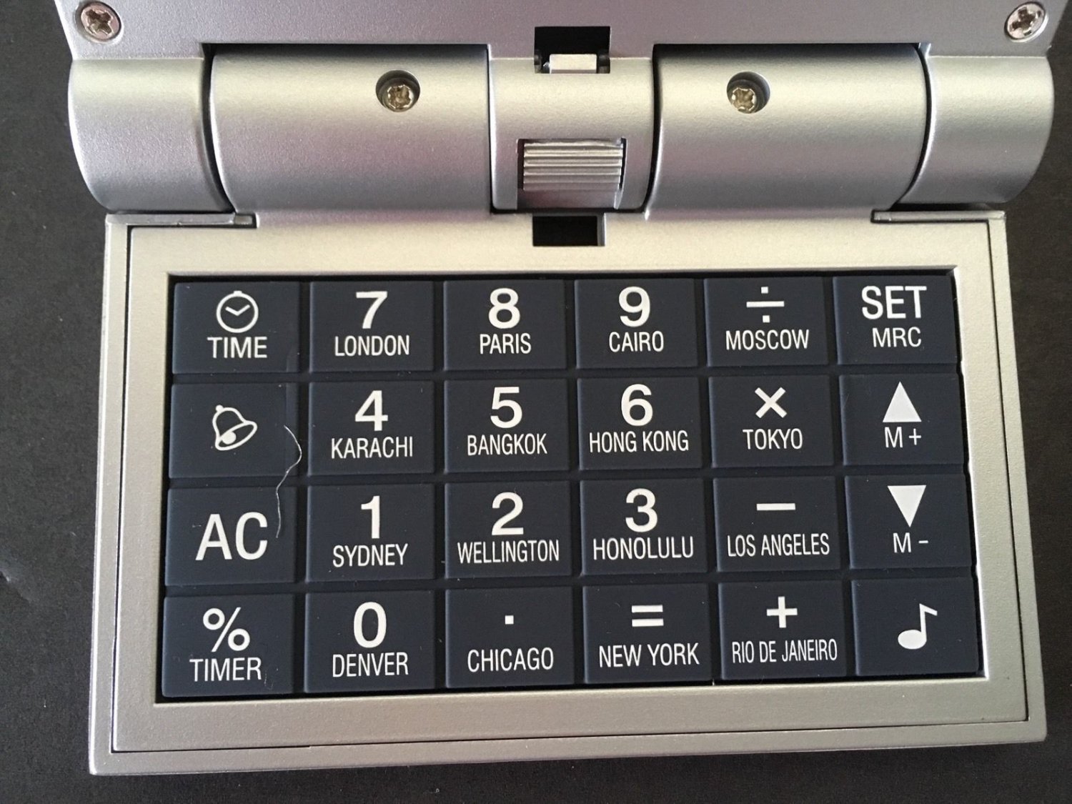 New Double Press-Up Calculator Calendar World Clock Alarm Travel Flip up