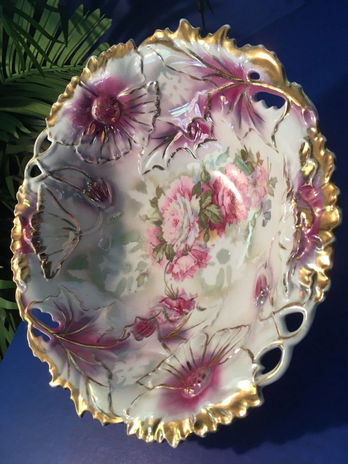 VINTAGE IPF Germany c1903-30 Porcelain Bowl Floral Iridescent ...