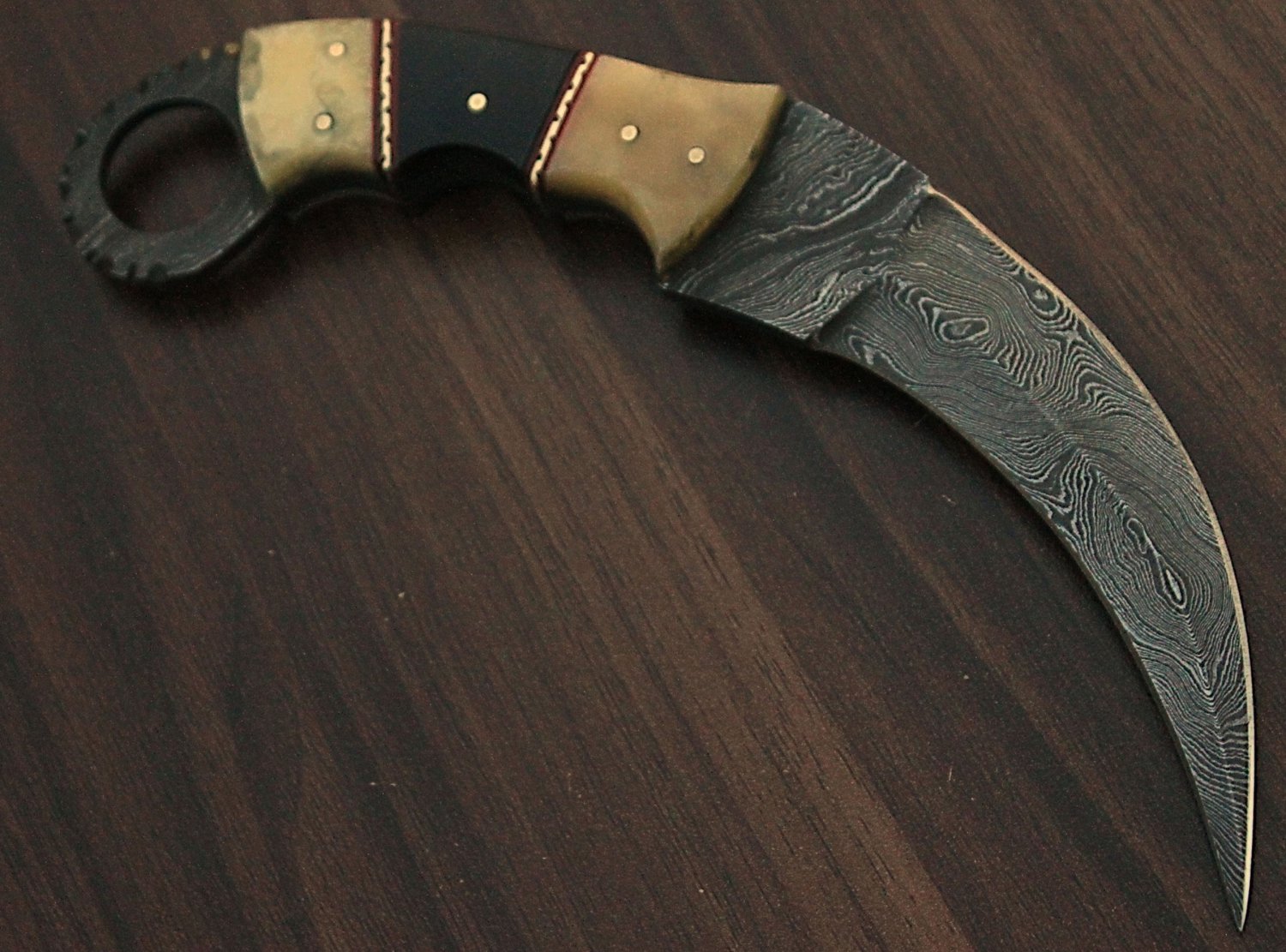 Handmade Damascus Karambit (original camel bone & buffalo horn handle)