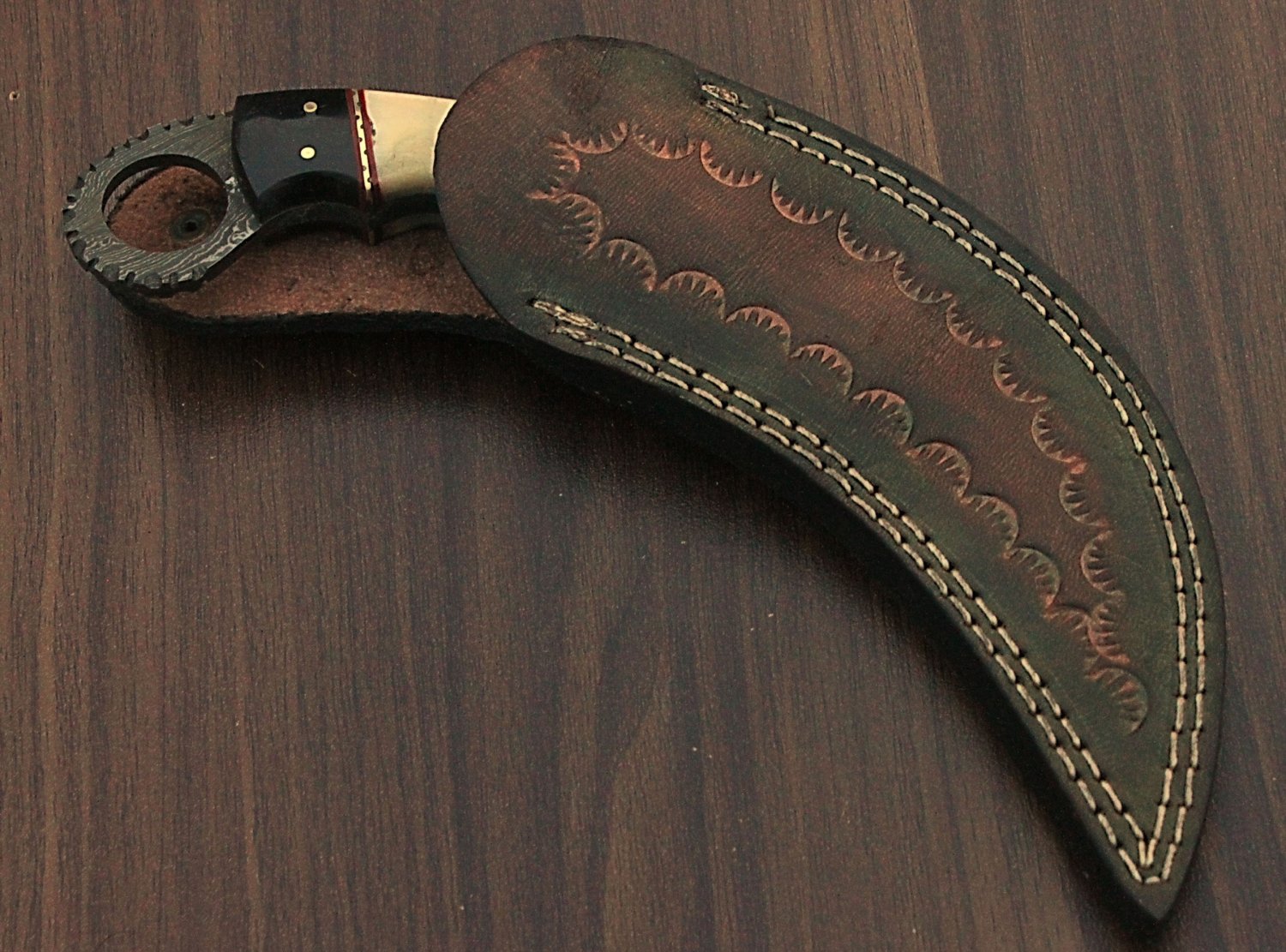 Handmade Damascus Karambit (original buffalo bone and camel bone handle)