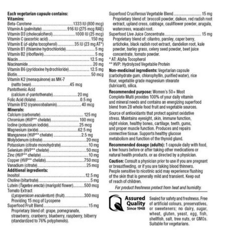 Webber Naturals Most Complete Multi Vitamin Capsules-Women's 50 Plus ...