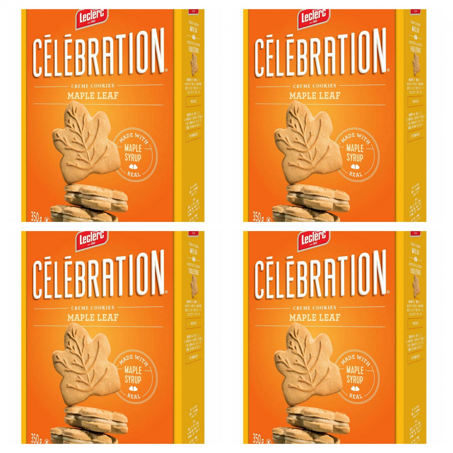 4 Boxes Leclerc Celebration Maple Leaf Creme Cookies 350g Each from canada