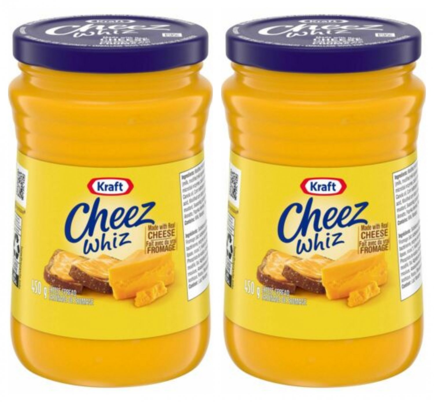 Cheez Whiz Cheese Spread Made with Real Cheese 450g x2 Jar From Canada