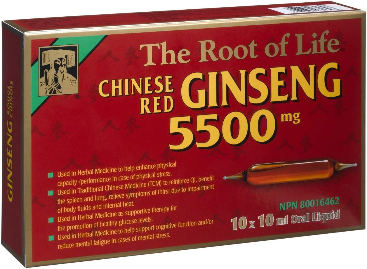 Chinese Red Ginseng 5500 Mg Ampoules, 10 Count x 10ml -By Roots of Life ...