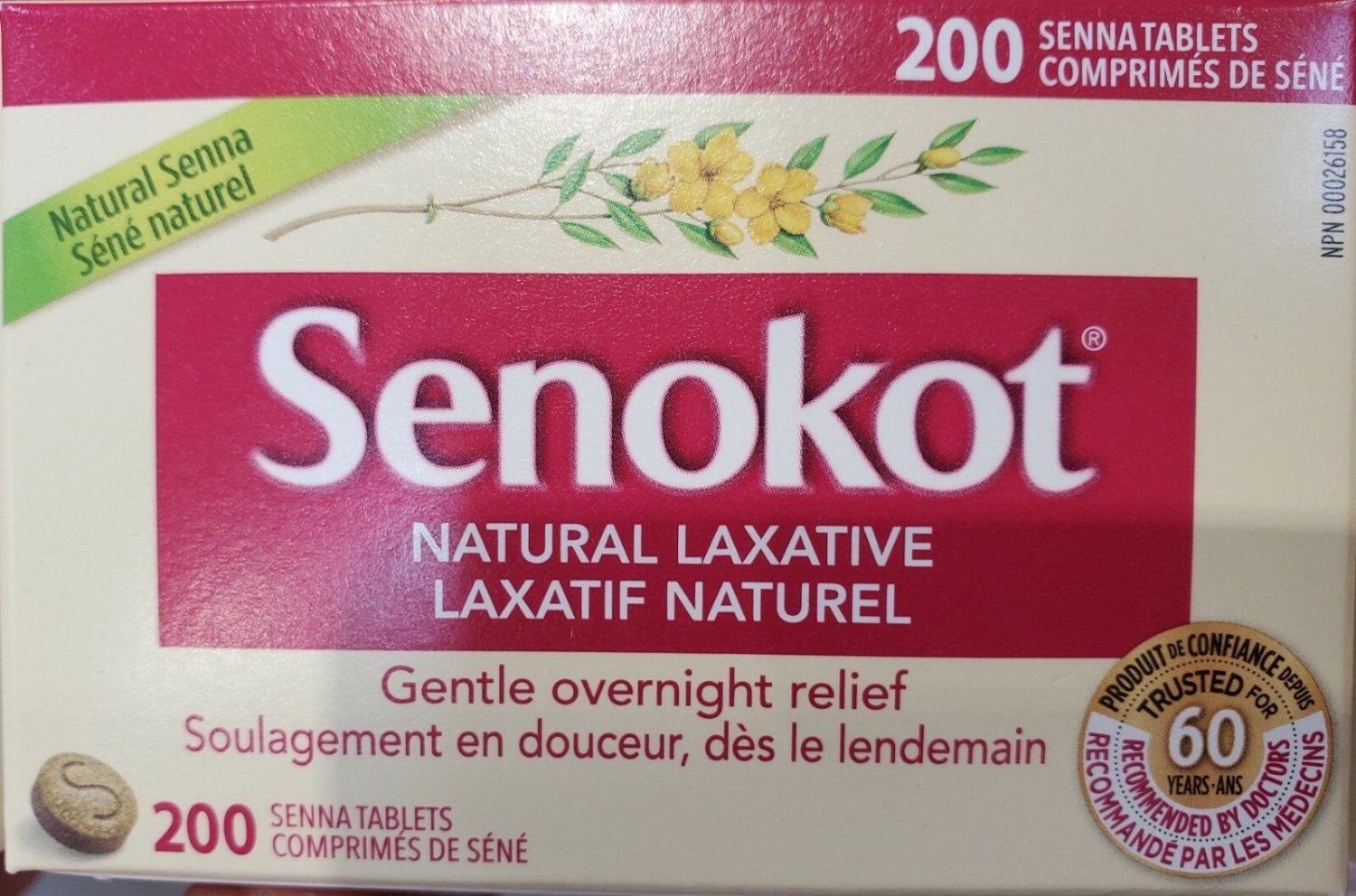 Senokot Natural Senna Laxatives 200 tablets- From Canada- Free Shipping