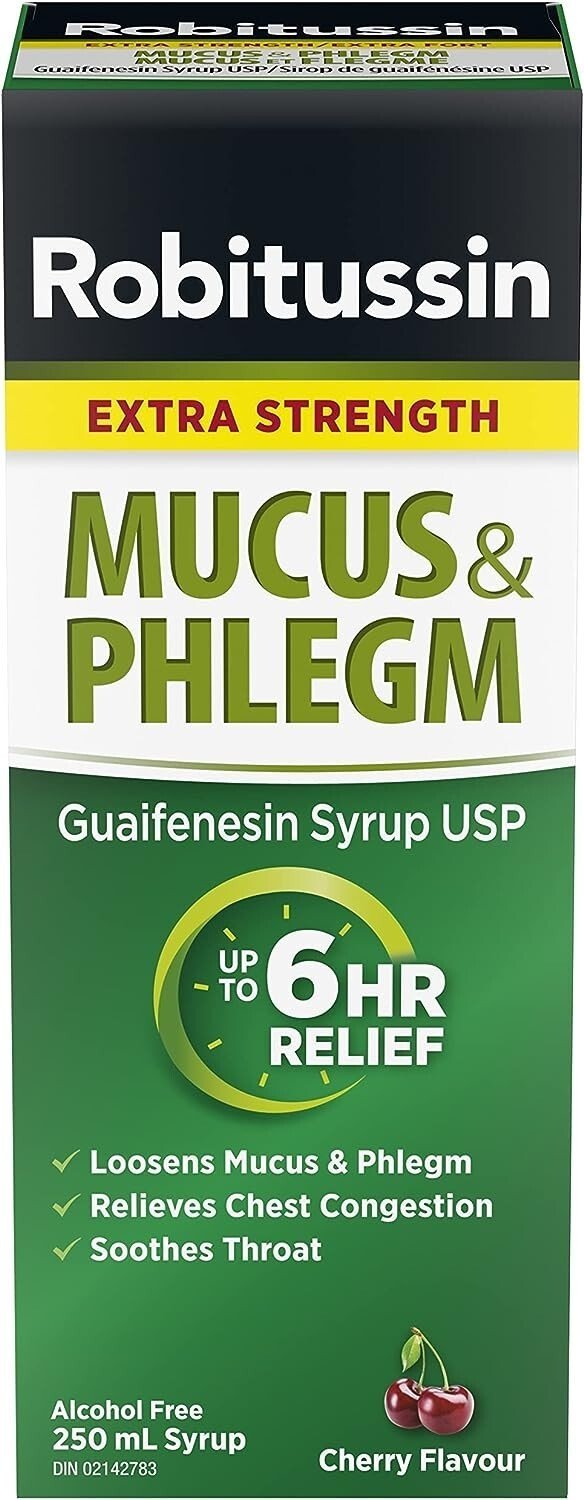 2PACK Robitussin Extra Strength Mucus & Phlegm Syrup, Alcohol Free ...