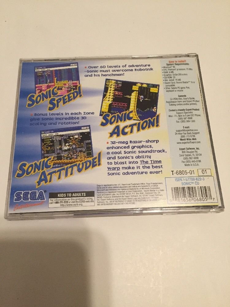 Sonic CD (PC, 1996) Sega Entertainment Video Game Complete Free Shipping
