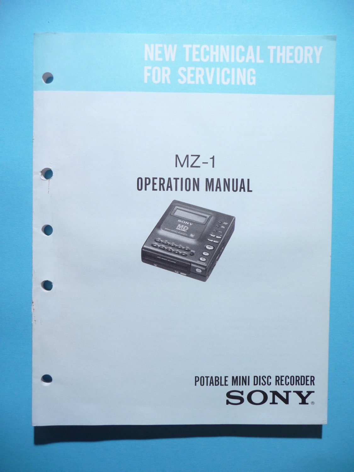 Sony MZ-1 Minidisc Recorder Original Manual