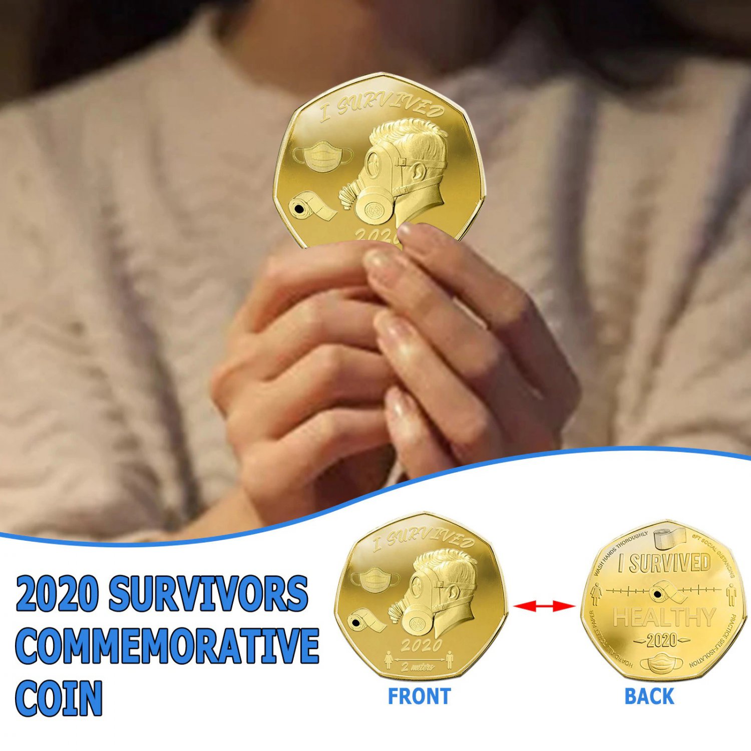 Commemorative COVID 19 I Survived 2020 Coin Gold Plated - free shipping