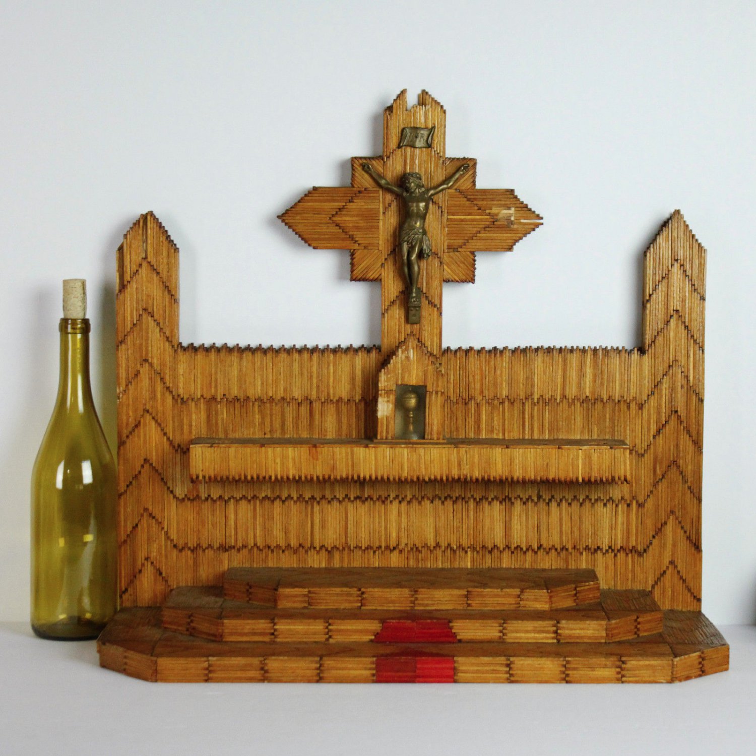 Primitive Matchstick Folk Art Altar Religious Crucifix Prison Tramp Vtg ...