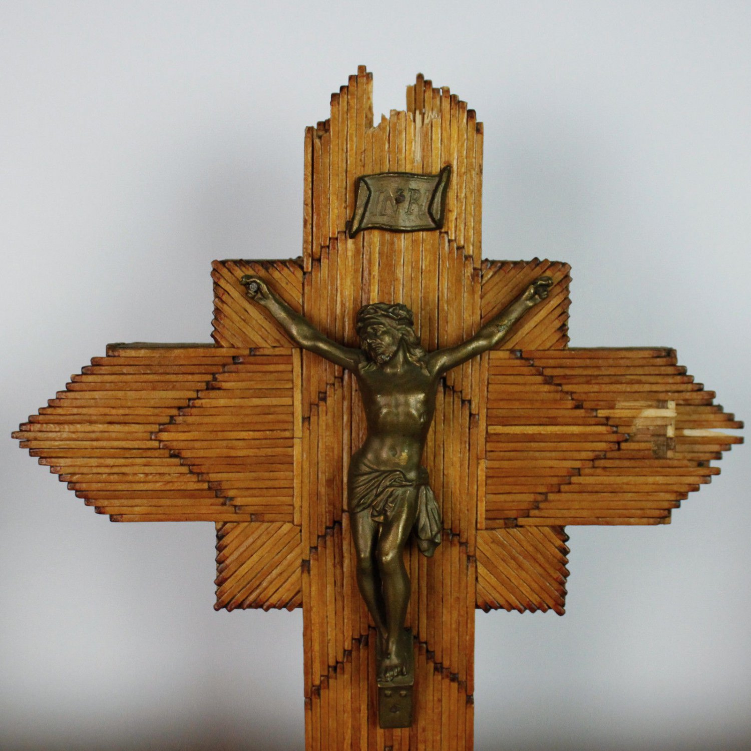 Primitive Matchstick Folk Art Altar Religious Crucifix Prison Tramp Vtg ...