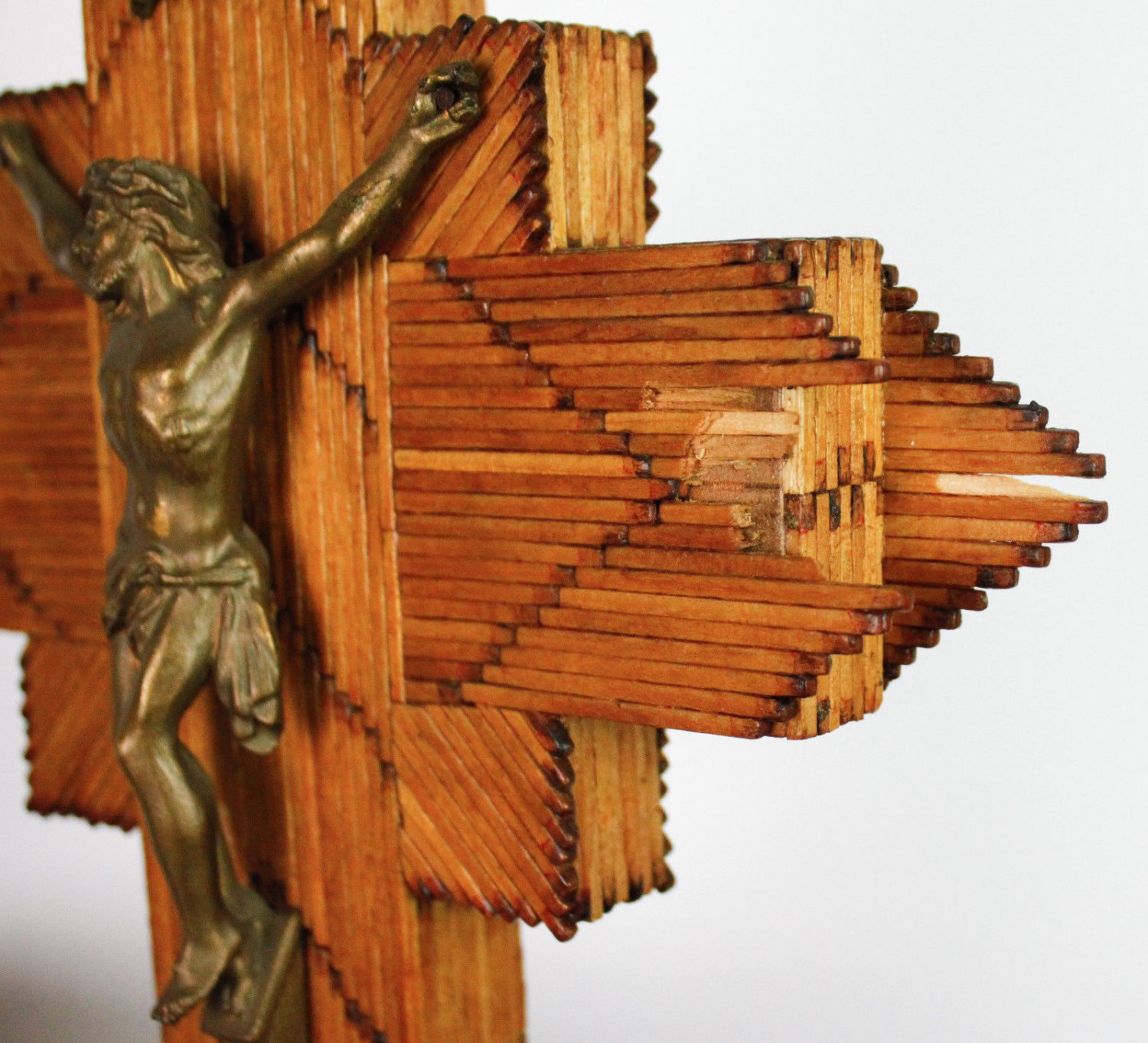 Primitive Matchstick Folk Art Altar Religious Crucifix Prison Tramp Vtg ...