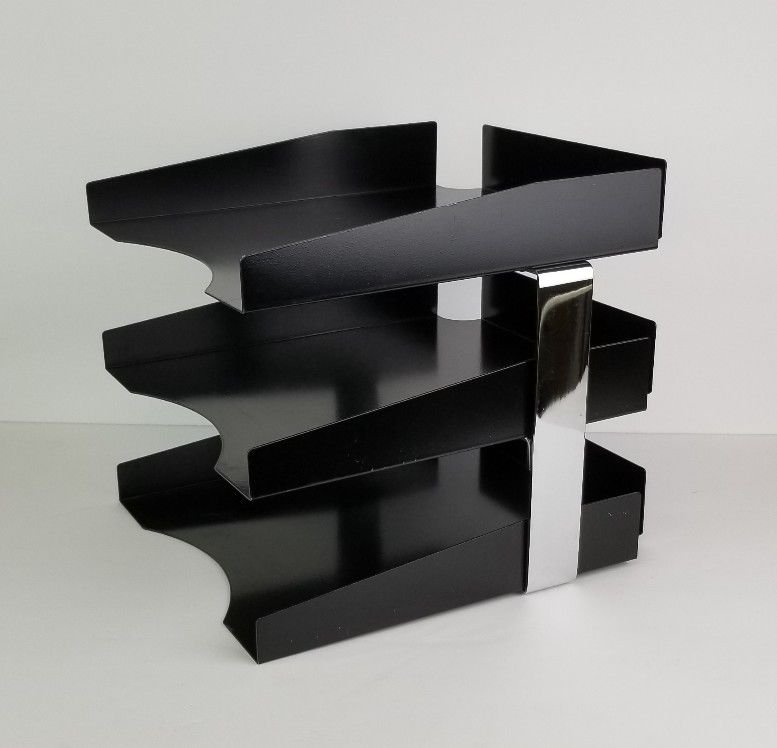 Mid Century Modern Steelcase Paper Sorter In Out Office Chrome Black ...