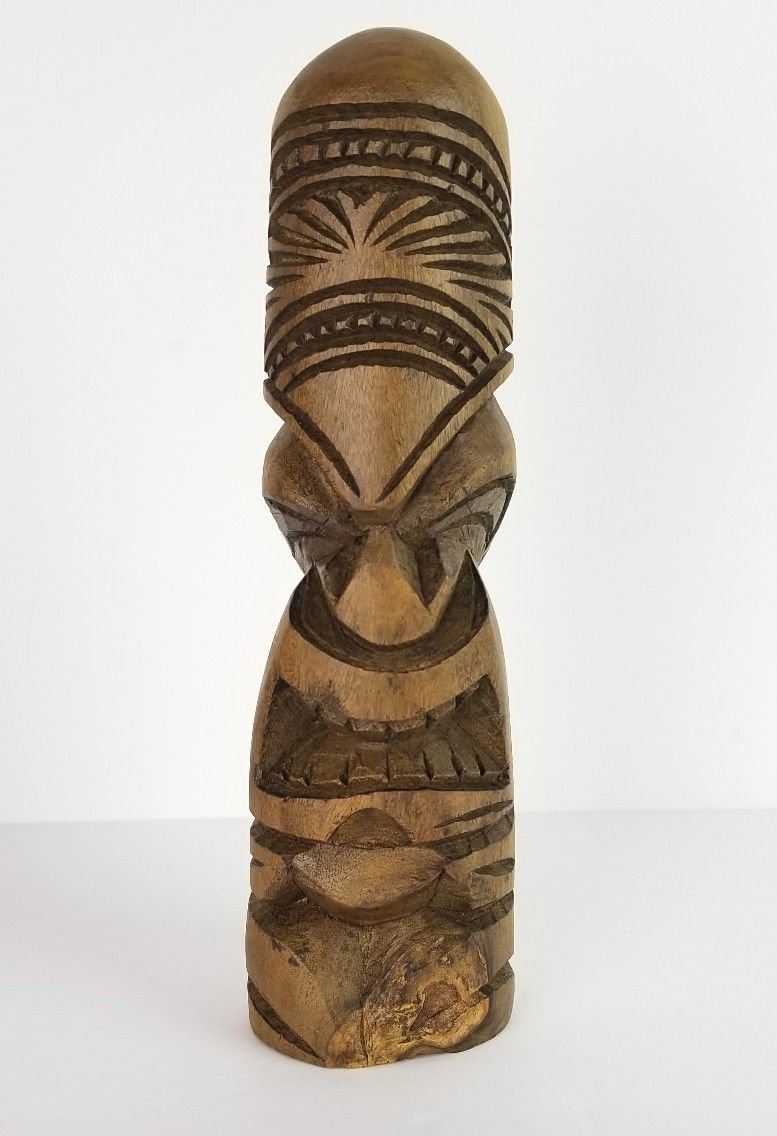 Hawaiian Tiki Sculpture Wood Akua Aloha Love God Signed Hawaii Bar 10"