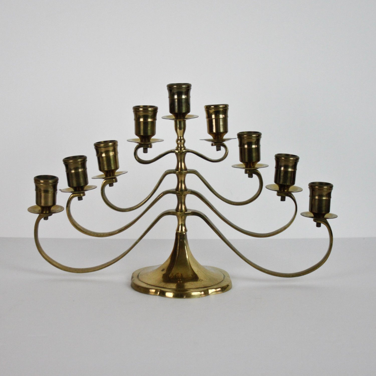 Vintage Brass Candelabra Hanukiah Menorah Hanukkah Japan 9 Candles