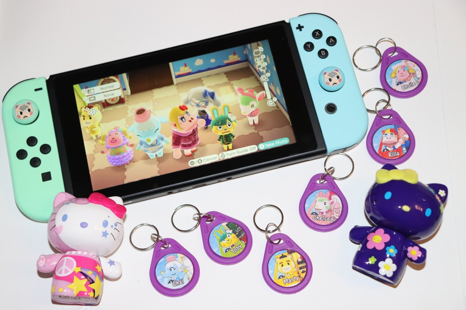 Animal Crossing New Leaf Sanrio Amiibo Keychains set Marty Chelsea ...